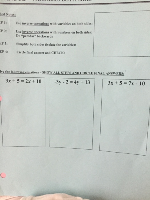 Solved ed Notes: P: Use inverse operations with variables on | Chegg.com