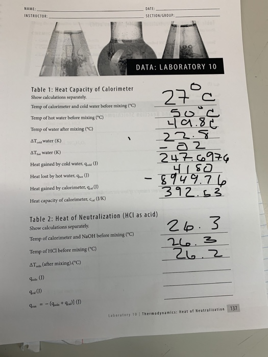 Solved NAME: INSTRUCTOR DATE: SECTION/GROUP DATA: LABORATORY | Chegg.com