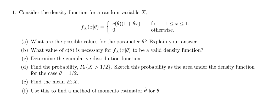 1. Consider the density function for a random | Chegg.com