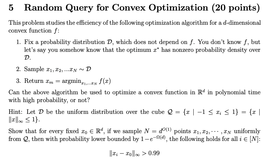 5 Random Query for Convex Optimization (20 points) | Chegg.com