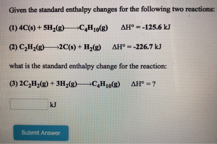 Solved Given the standard enthalpy changes for the following | Chegg.com