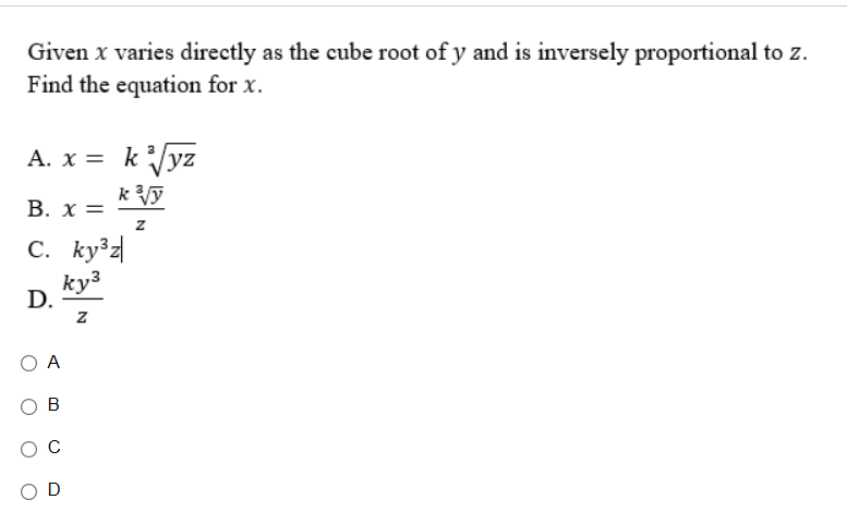 Solved Given x varies directly as the cube root of y and is | Chegg.com