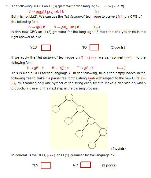 Solved 1. The following CFG is an LL(3) grammar for the | Chegg.com