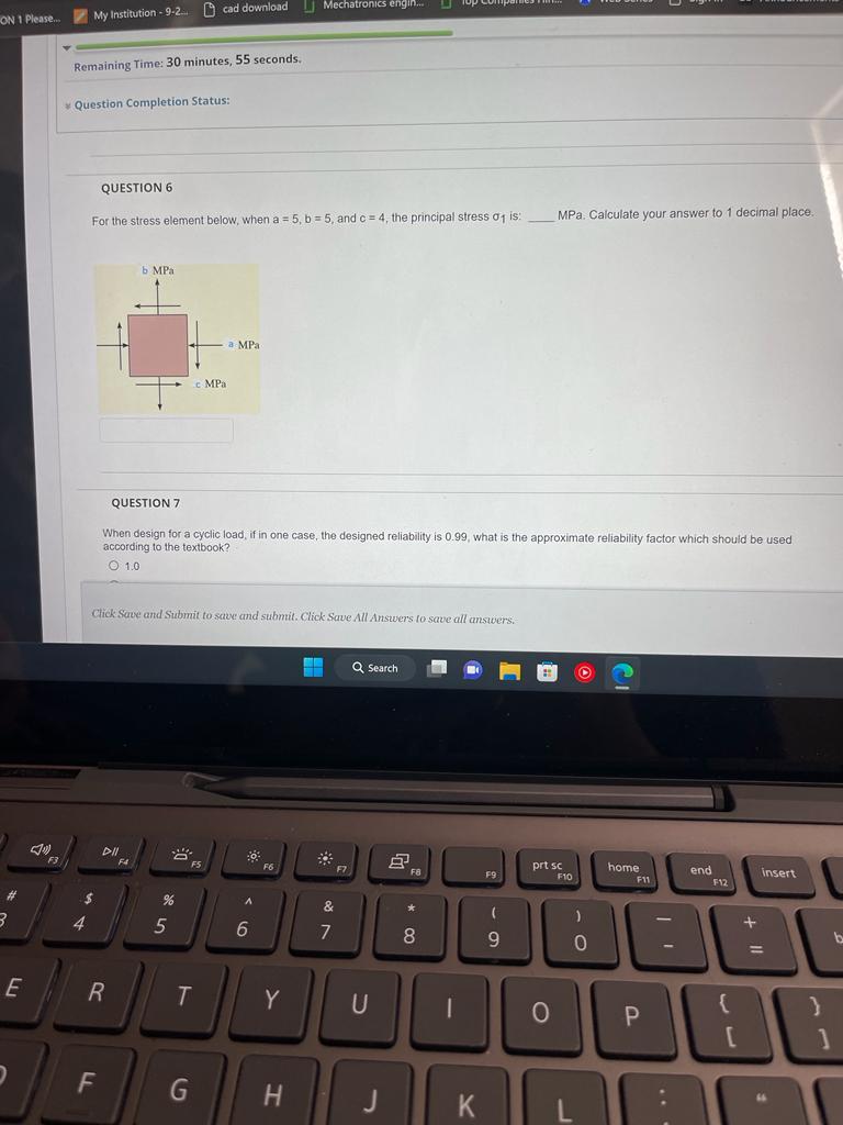 Solved For the stress element below, when a=5,b=5, and c=4, | Chegg.com