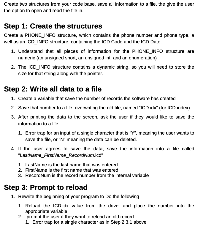 Create two structures from your code base, save all | Chegg.com