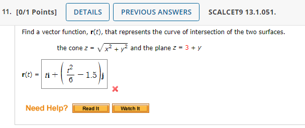 Solved 1/2 Points] SCALCET9 13.1.022. Find a vector equation | Chegg.com