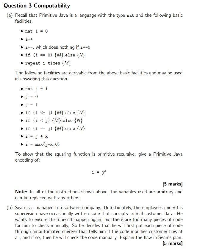 Solved Question 3 Computability (a) Recall that Primitive | Chegg.com