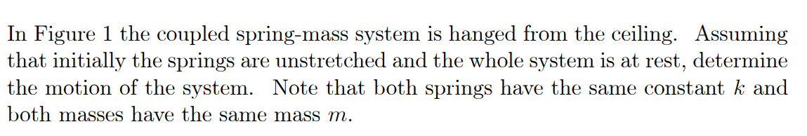 Solved In Figure 1 the coupled spring-mass system is hanged | Chegg.com