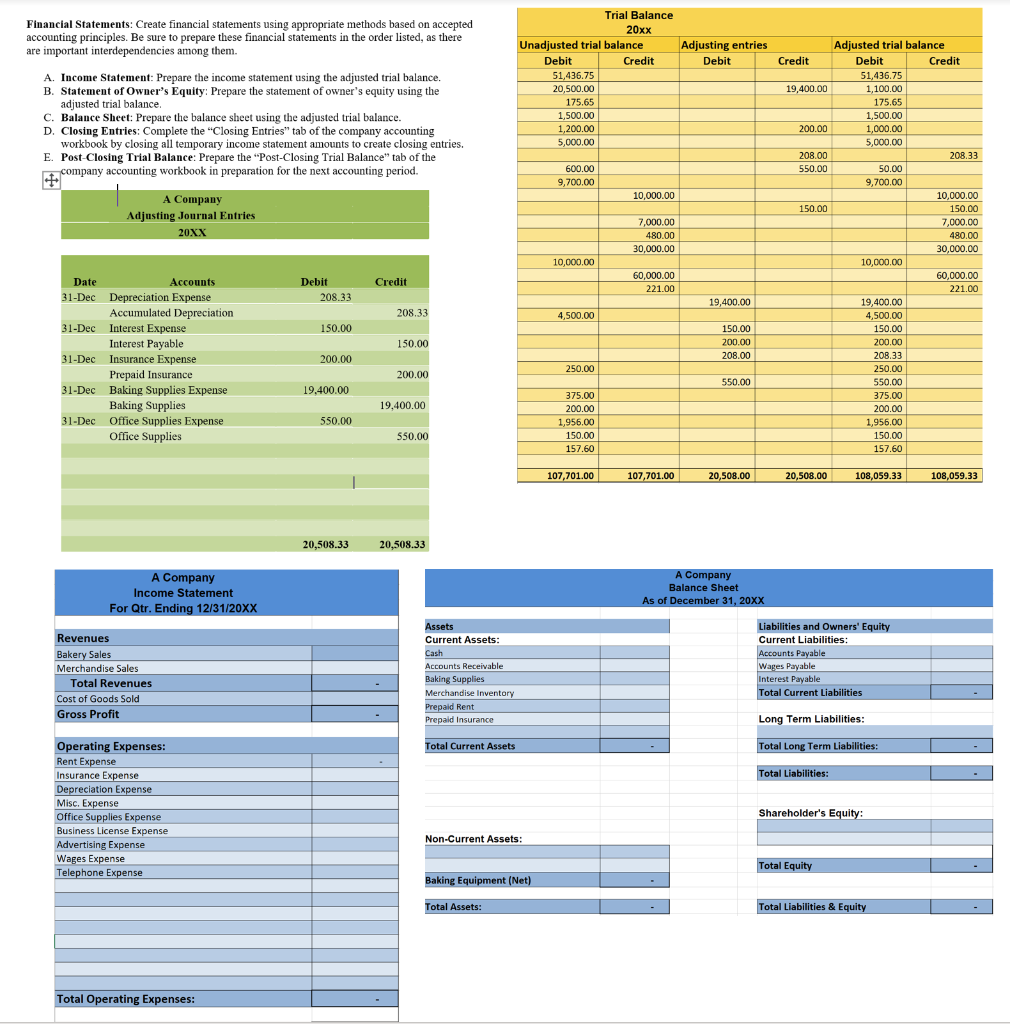 Solved Financial Statements Create Financial Statements Chegg