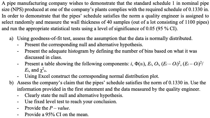 Solved A pipe manufacturing company wishes to demonstrate | Chegg.com