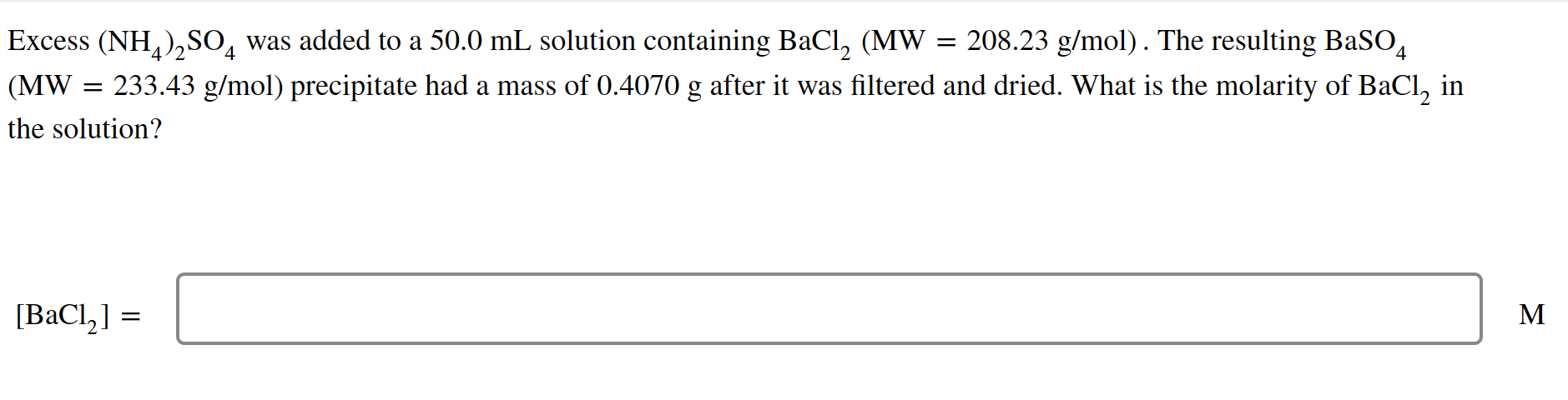 Solved Excess (NH4)2SO4 was added to a 50.0 mL solution | Chegg.com