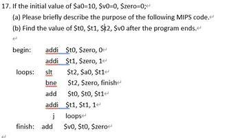 Solved 17. If the initial value of $a0=10,Sv0=0,$zero=0; (a) | Chegg.com