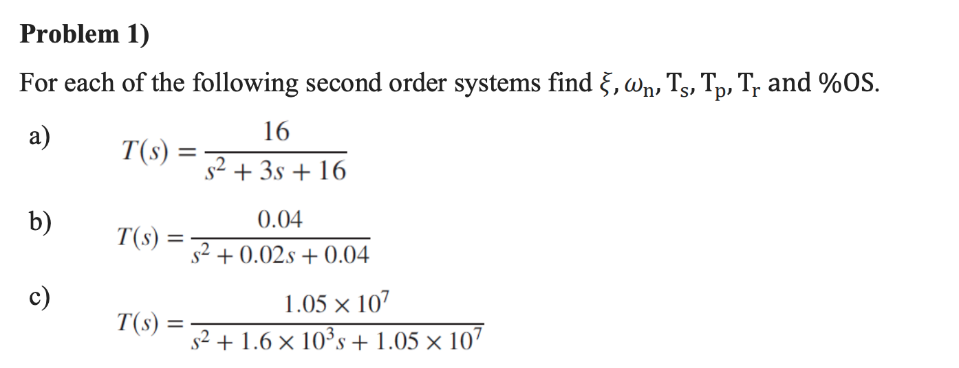 Solved For each of the following second order systems find | Chegg.com