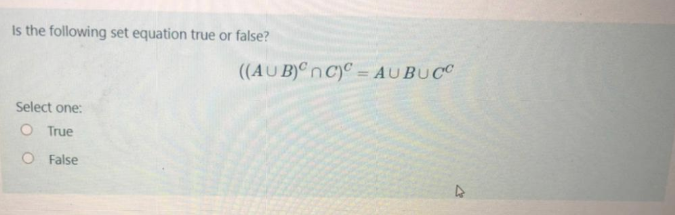 Solved is the following set equation true or false? ((AUB) | Chegg.com
