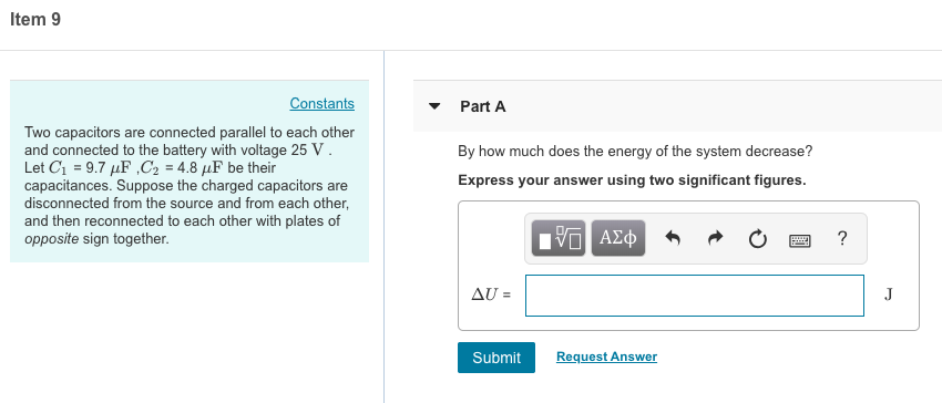 Solved Item 9 Constants Part A Two capacitors are connected | Chegg.com