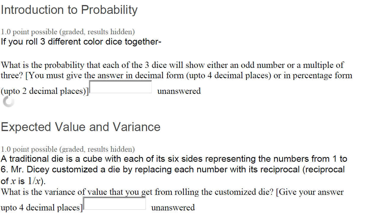 Solved Introduction to Probability 1.0 point possible | Chegg.com