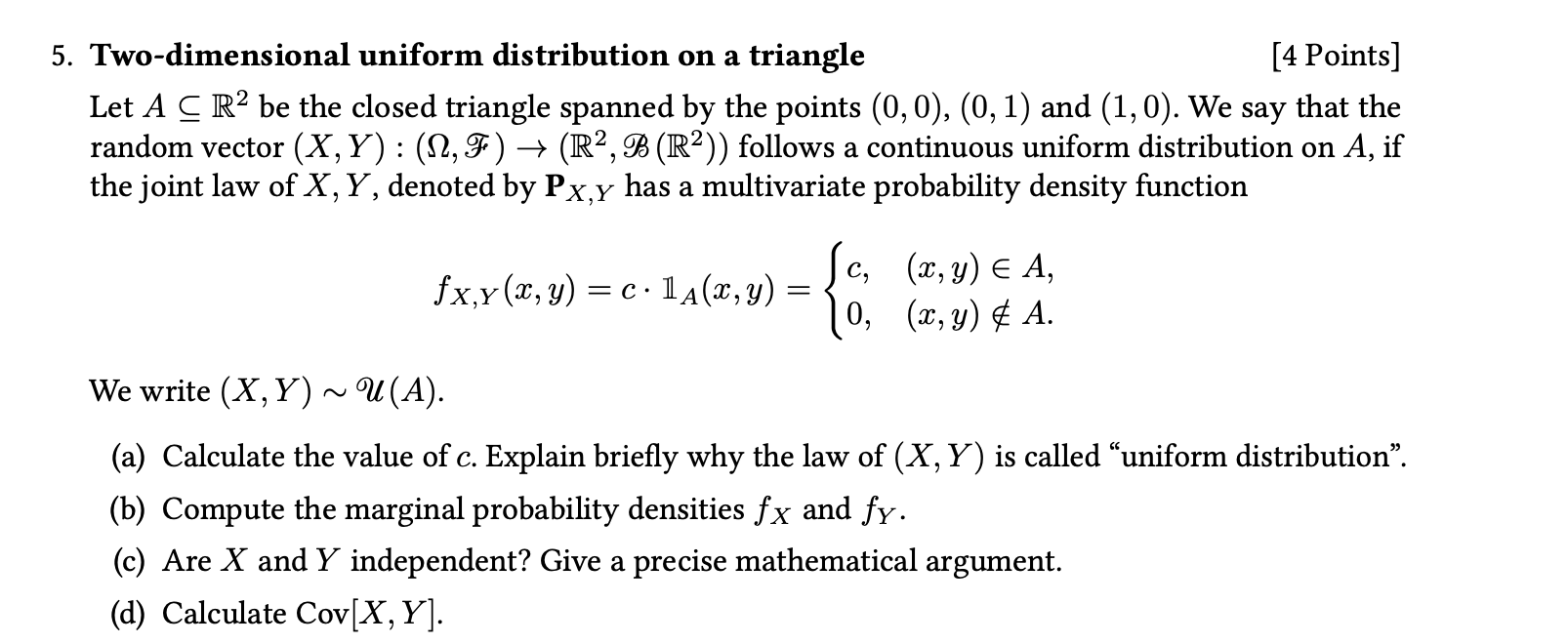 Solved 5. Two-dimensional uniform distribution on a triangle | Chegg.com