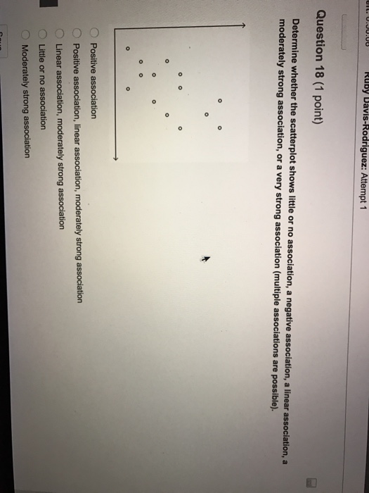 Solved Determine whether the scatterplot shows little or no | Chegg.com