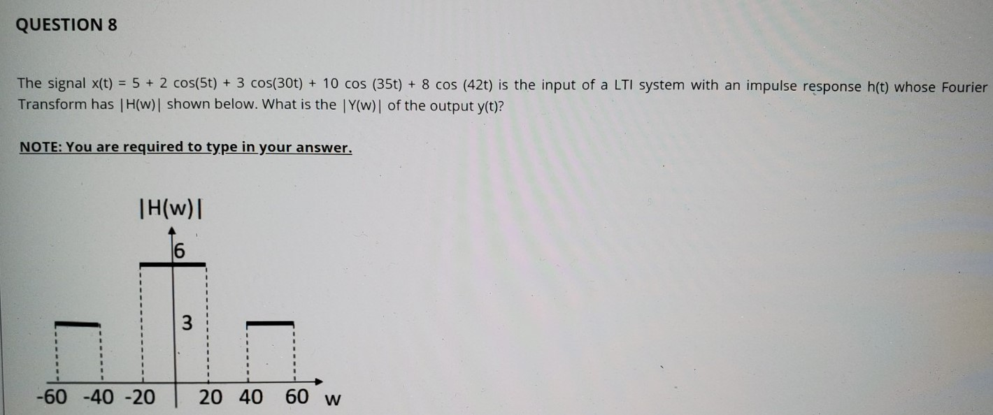 Solved QUESTION 8 The signal x(t) = 5 + 2 cos(5t) + 3 | Chegg.com