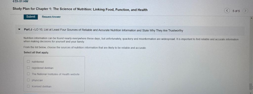 Solved Study Plan for Chapter 1: The Science of Nutrition: | Chegg.com