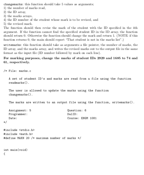 Solved 6. Write a program marks.c which consists of a main | Chegg.com