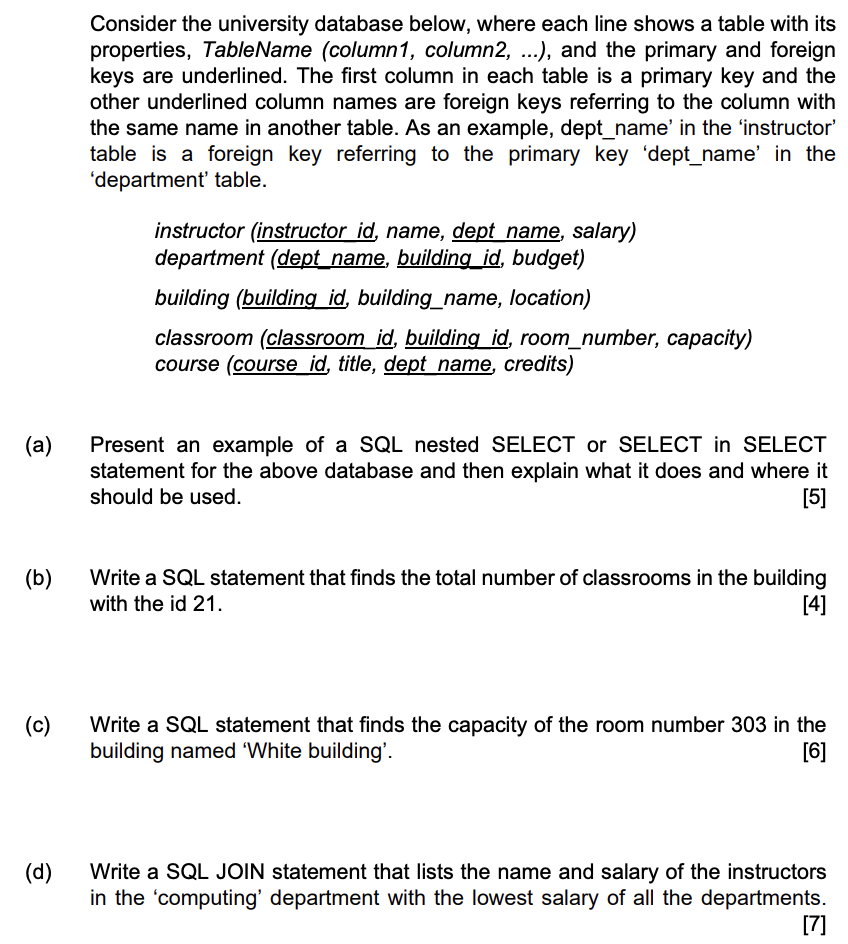 Solved Consider the university database below, where each | Chegg.com