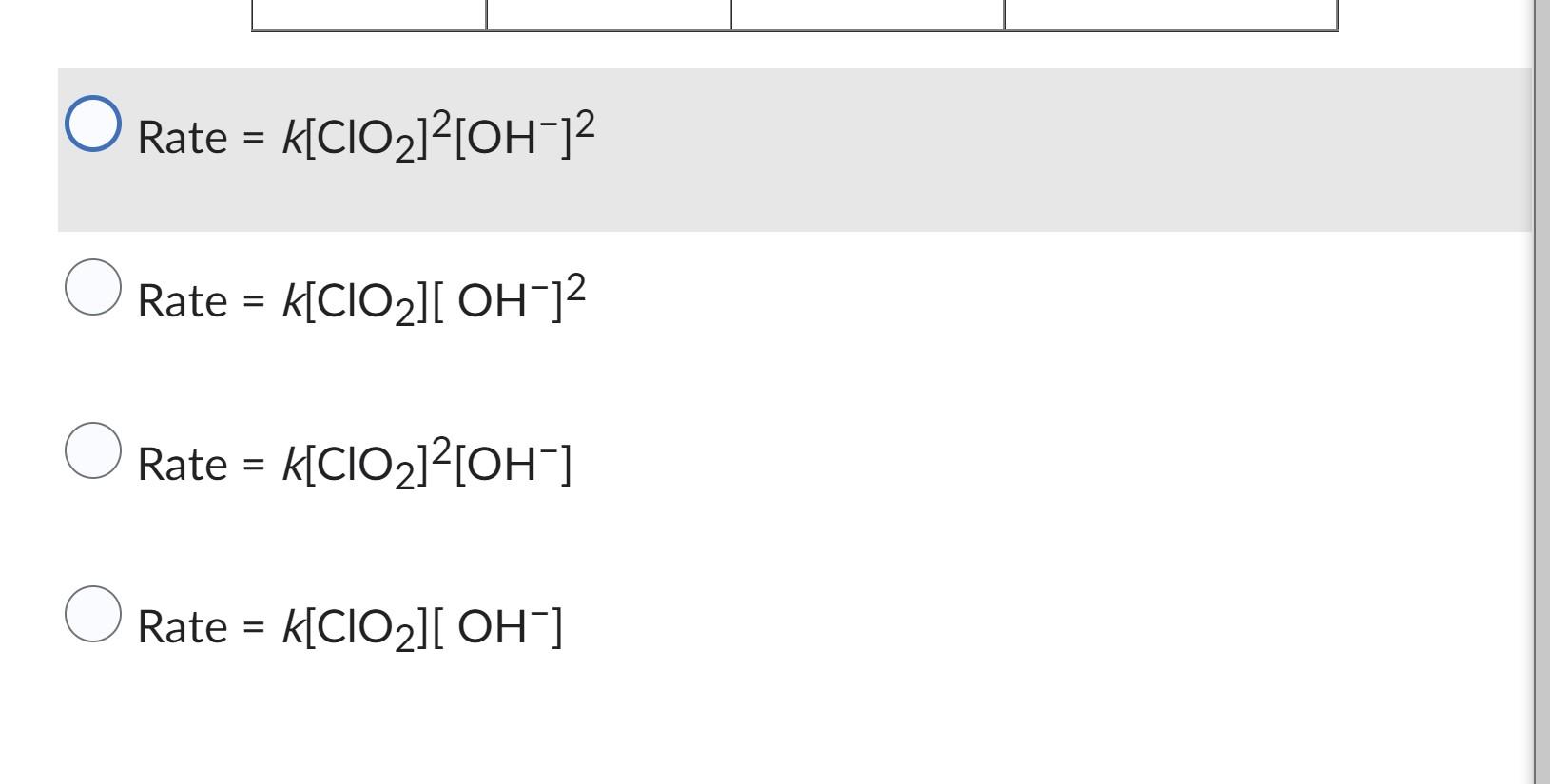 Solved For The Reaction 2clo2 Aq 2oh− Aq →clo3− Aq 2clo2−