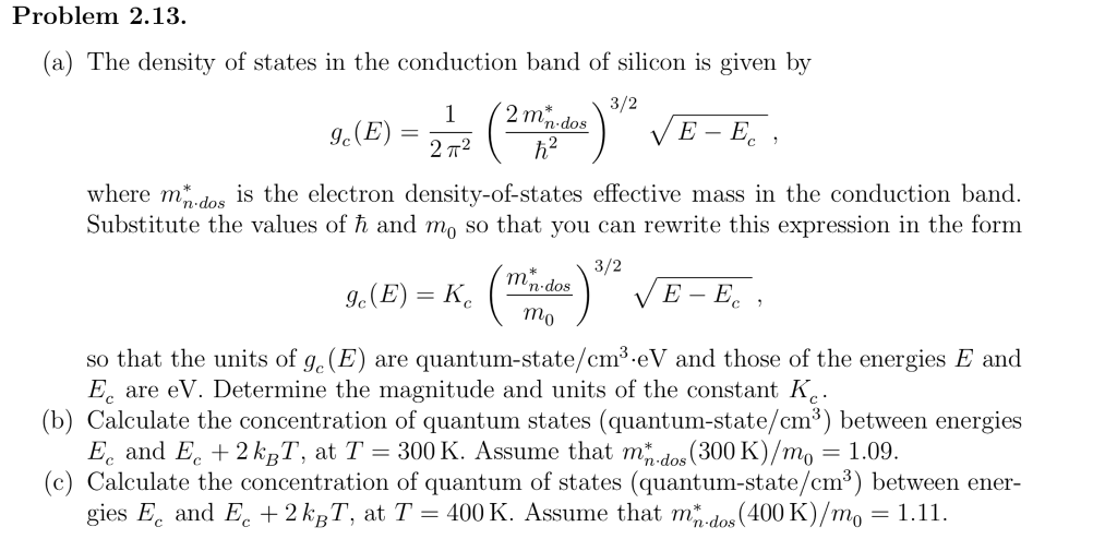 Solved Problem 2.13 (a) The density of states in the | Chegg.com