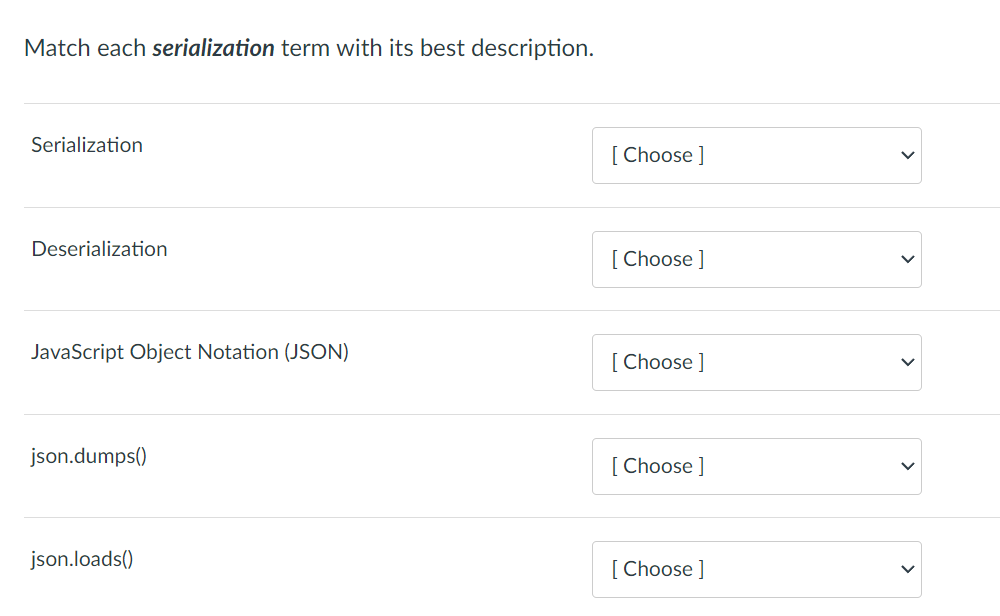 Solved Match each serialization term with its best | Chegg.com