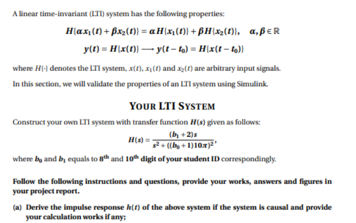Solved A linear time-invariant (LTI) system has the | Chegg.com