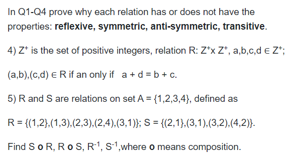 Solved In Q1-Q4 prove why each relation has or does not have | Chegg.com