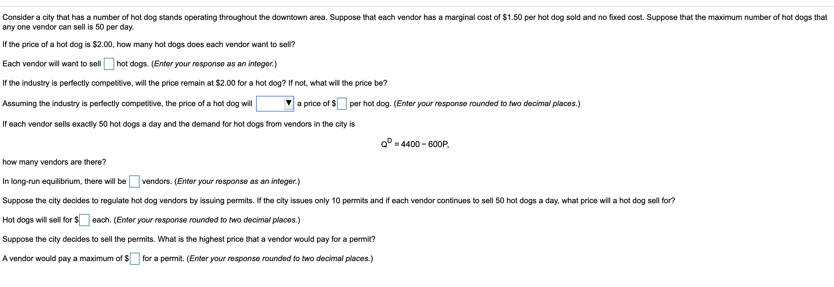 Solved Consider a city that has a number of hot dog stands | Chegg.com