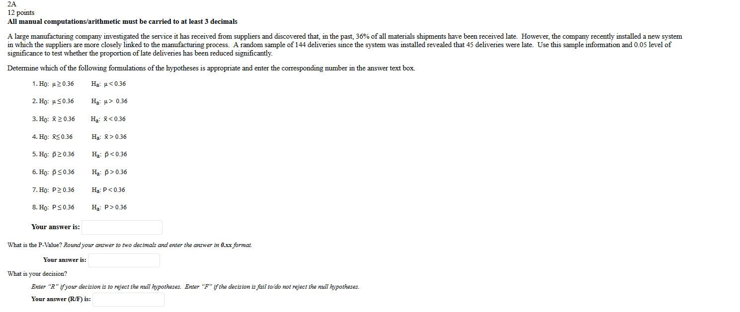 Solved 2A 12 points All manual computations/arithmetic must | Chegg.com