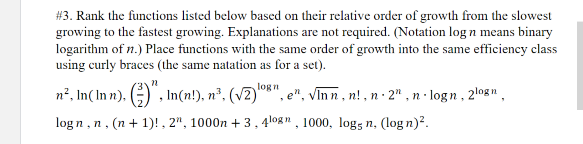 Solved #3. ﻿Rank the functions listed below based on their | Chegg.com