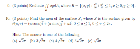 Solved 9. (3 points) Evaluate ∬RxydA, where | Chegg.com