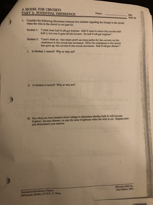 Solved A MODEL FOR CIRCUITS PART 2: POTENTIAL DIFFERENCE | Chegg.com