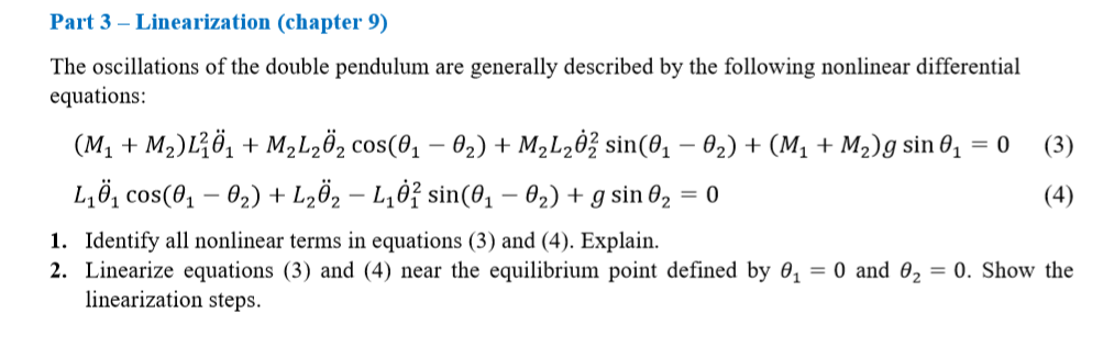 Solved Part 3 - Linearization (chapter 9) The oscillations | Chegg.com