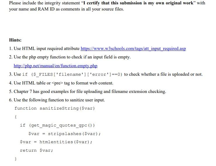 Solved Objectives: To acquaint you with PHP file handling, | Chegg.com
