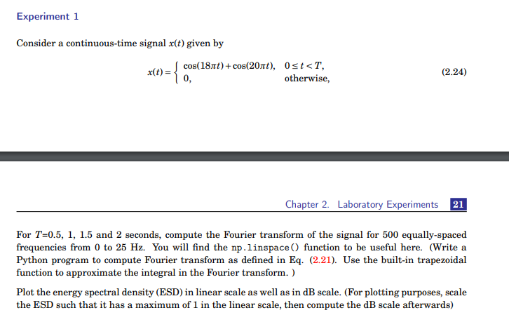 Solved Consider a continuous-time signal x(t) given by | Chegg.com