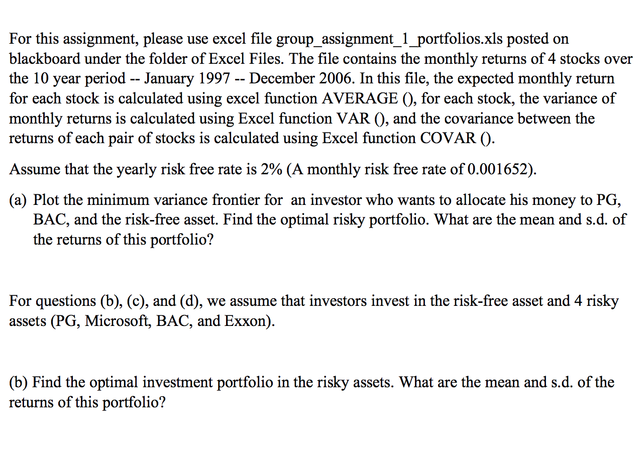For this assignment, please use excel file | Chegg.com