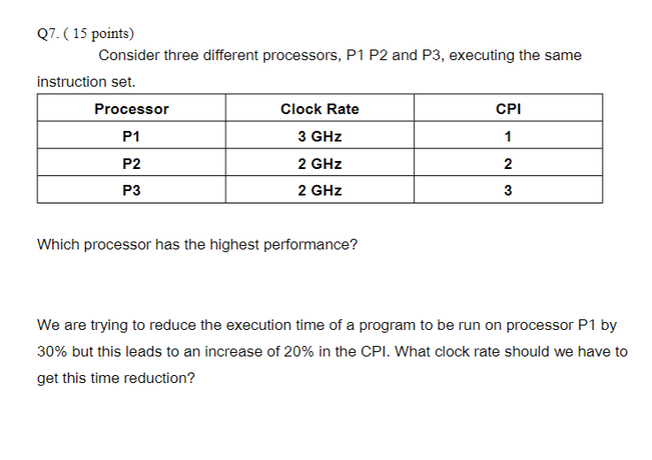 Solved Q7.(15 points) Consider three different processors, | Chegg.com