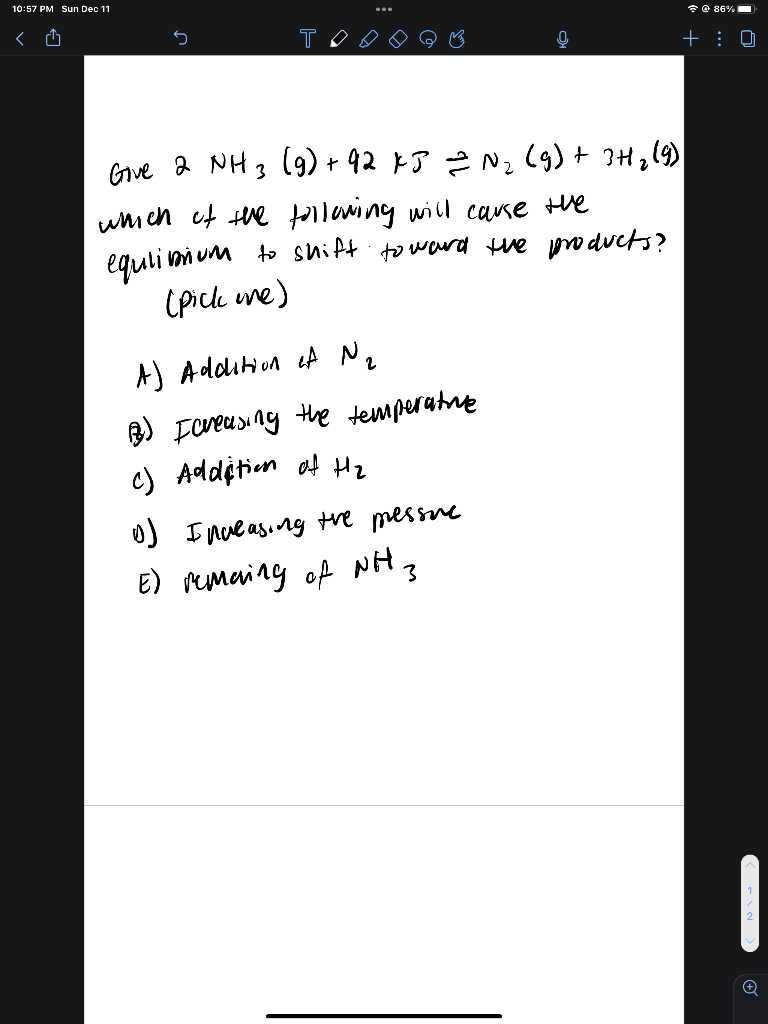 Solved Give 2NH3(g)+92 kJ⇌N2(g)+3H2(g) which of the | Chegg.com