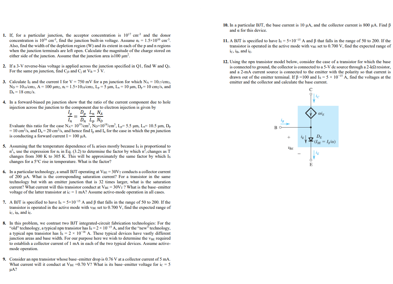 Solved 10. In a particular BJT, the base current is 10μA, | Chegg.com