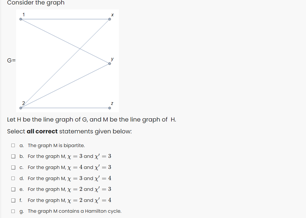 Solved Consider the graph Let H be the line graph of G, and | Chegg.com
