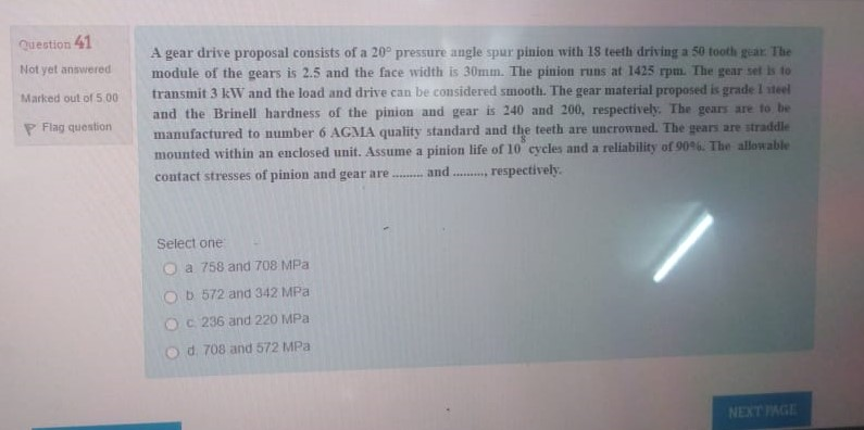 Solved Question 41 Not yet answered Marked out of 500 A gear | Chegg.com