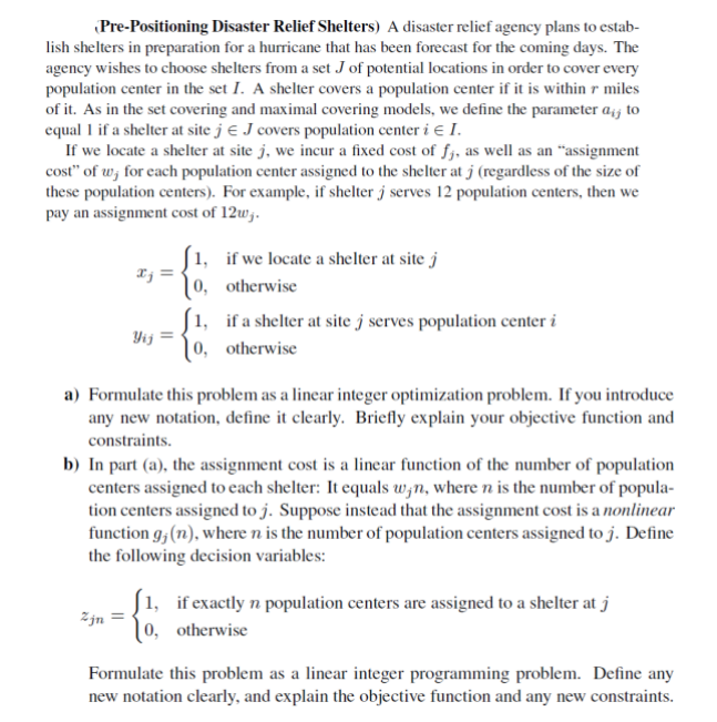 Solved (Pre-Positioning Disaster Relief Shelters) A disaster | Chegg.com