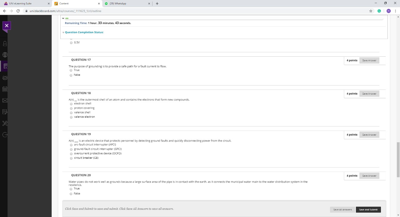 Solved UNI UNI eLearning Suite x Content * © (29) WhatsApp | Chegg.com