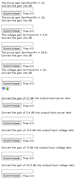 Solved The power gain Gp=Pout/Pin = 12: Convert the gain | Chegg.com