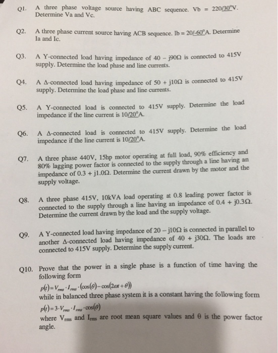 Solved QL A three phase voltage source having ABC sequence. | Chegg.com