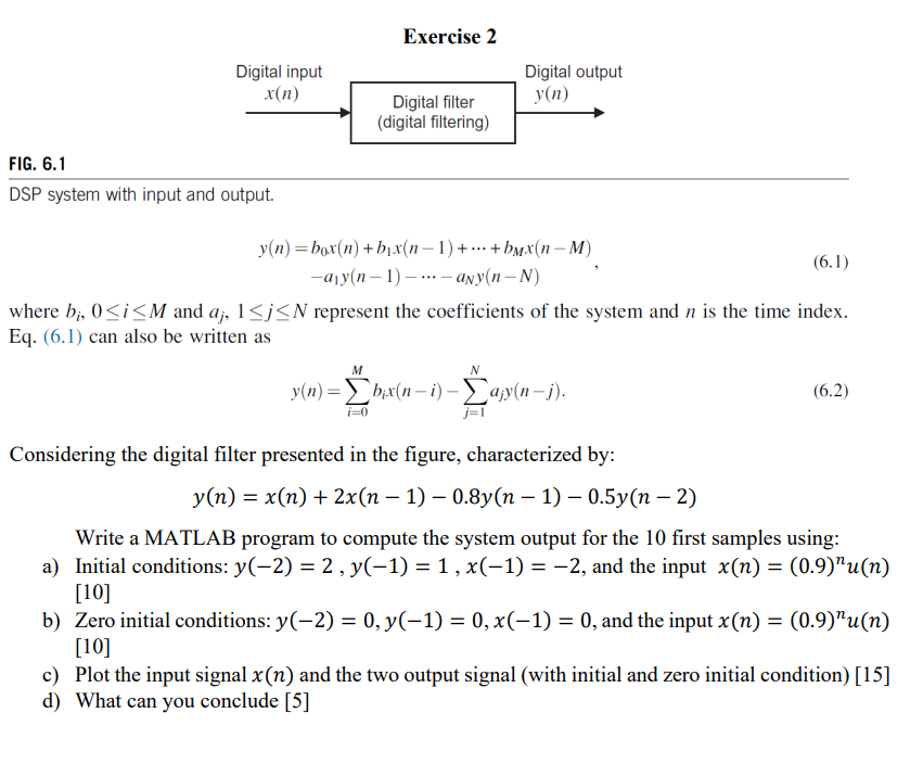 Solved Exercise 2 FIG. 6.1 DSP system with input and output. | Chegg.com